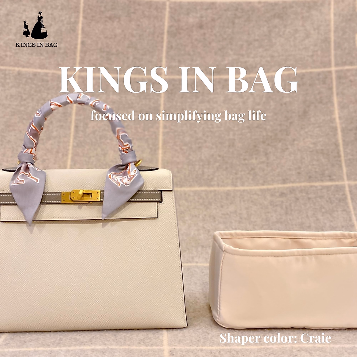 KINGS IN BAG Custom Kelly Bag Insert, Silky Organizer Insert Compatible with Kelly Bags, Lightweight Shaper with Pockets, 114 Color Options (Custom Color)