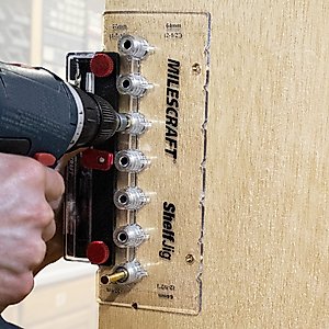 Milescraft 1343 Shelf Jig – Create ¼ in. and 5mm Shelf Pin Holes for Cabinets. Standard 32mm Spacing. Shelf Pin Jig includes Two Drill Bits