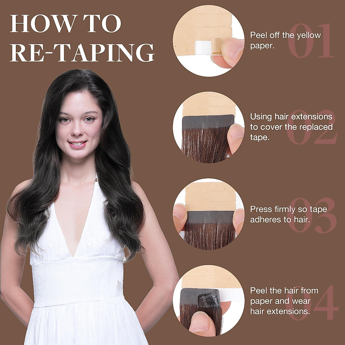 GOO GOO Tape in Hair Extensions Human Hair, 1B Natural black, 20inch 50g 20pcs, Thick Ends Straight Seamless Tape in, Invisible Tape in Hair Extensions Human Hair