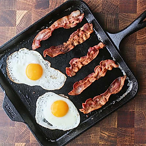 Lodge Cast Iron Square 11" Griddle & Silicone Hot Handle Holder - Red Heat Protecting Silicone Handle for Cast Iron Skillets with Keyhole Handle