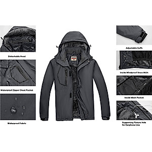 WULFUL Men's Waterproof Ski Jacket Warm Winter Snow Coat Mountain Windbreaker Hooded Raincoat