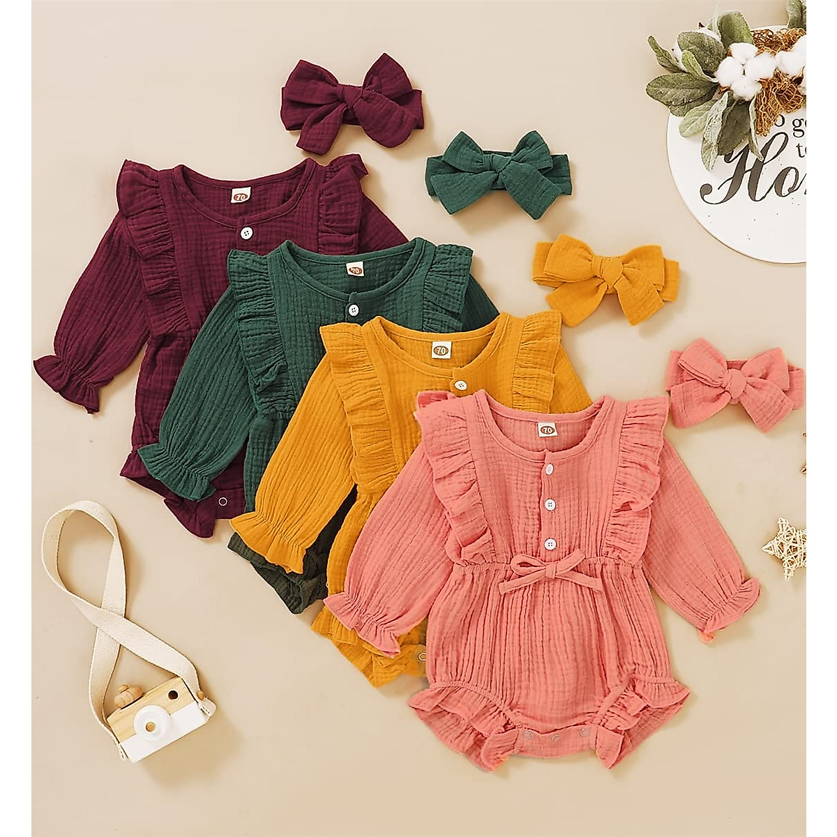 Saeaby Baby Girl Clothes 3-6 Months Infant Girl Clothes Fall Baby Long Sleeve Romper Ruffle Green One Piece Romper Bodysuit Cute Outfit for Girl