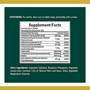 Vitamin B-Complex by Nature's Bounty, Time Released Vitamin Supplement w/ Folic Acid Plus Vitamin C, Supports Energy Metabolism and Nervous System Health, 125 Tablets (Pack of 3)