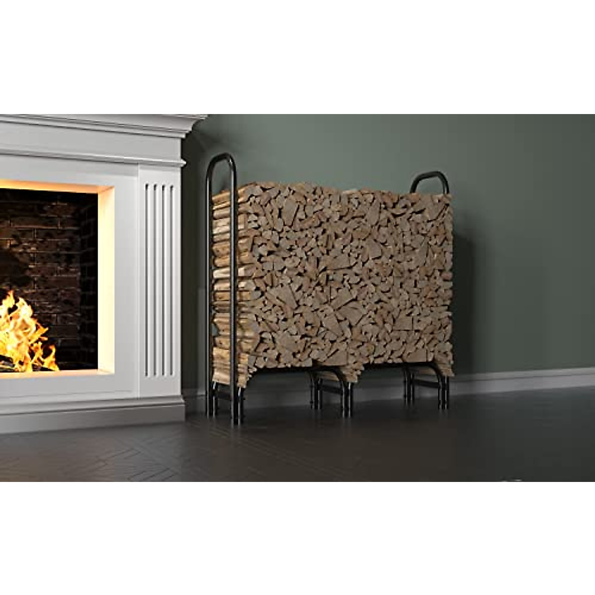 CALIDOLA 4ft Firewood Rack Heavy Duty Indoor Outdoor Firewood Storage Log Rack with Cover，Black Round Tube