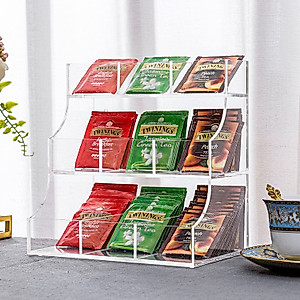 MyGift 3 Tier Premium Clear Acrylic Modern Tea Bag Organizer Holder for Countertops, Wall Mountable Teabag Storage Rack for Kitchen, Coffee Station
