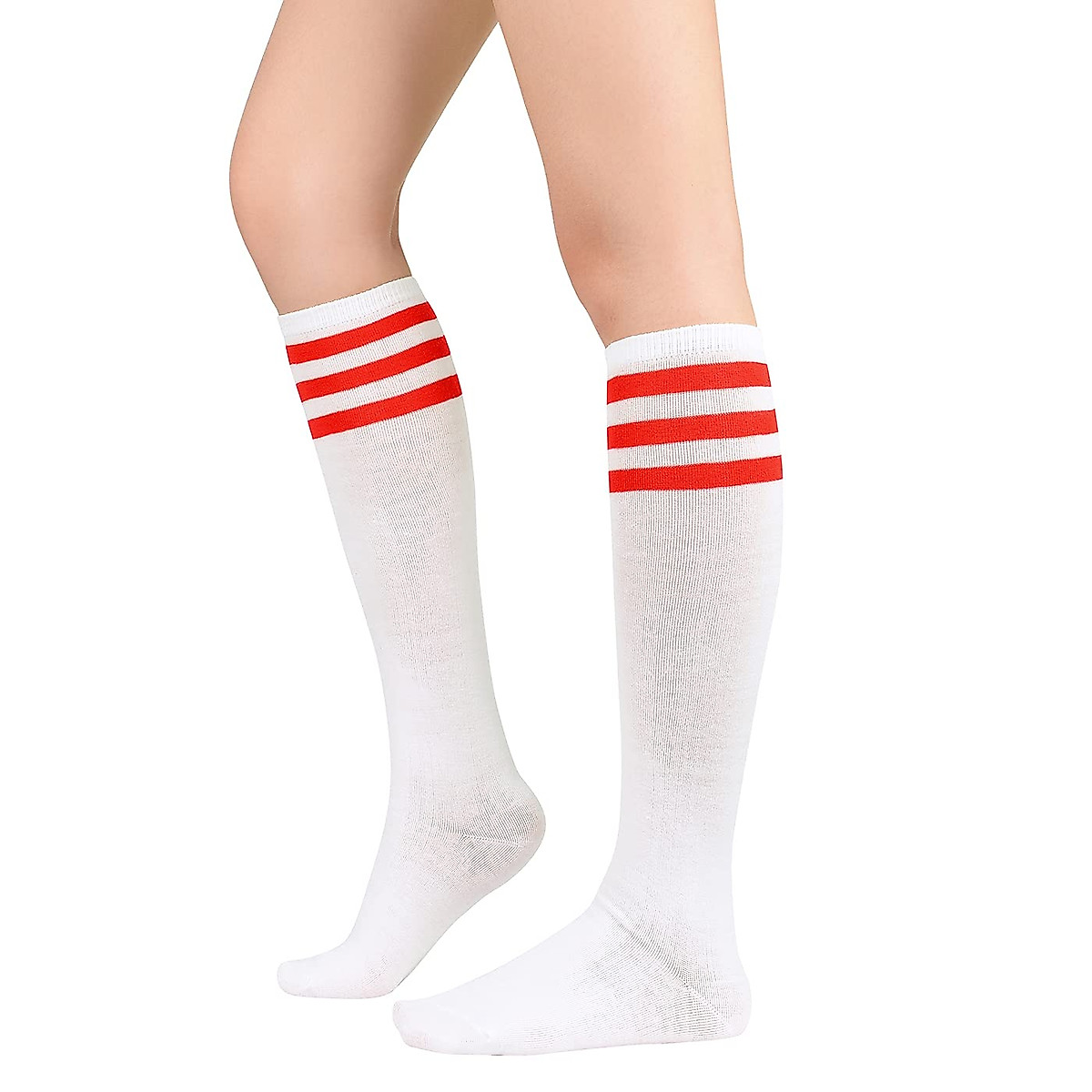 American Trends Knee High Socks Thigh High Socks Baseball Stockings Striped Casual Socks for Women 1 Pack White Red One Size