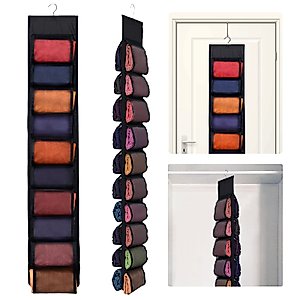 Aulock 2 Pack Legging Storage Organizer, Hanging Closet Organizer System, Black Clothes Closets Holder with 20 Roll Independent Compartments for Yoga T-Shirts Bras Socks Pants Tank Top Towel