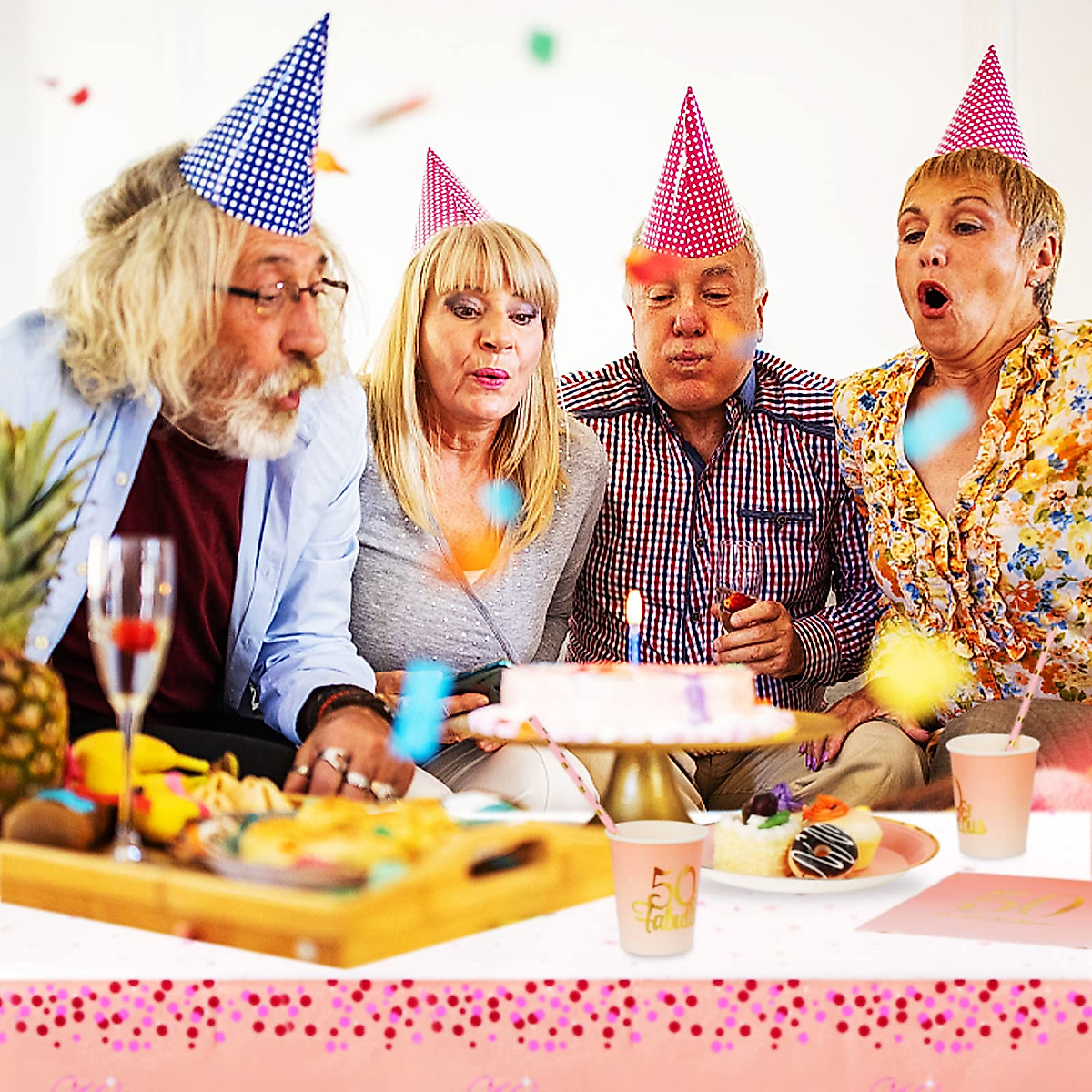 50th Birthday Decorations Party Supplies Set - Disposable Tableware Includes Plates, Cups, Napkins, Straws, Tablecloth for Her 50 Birthday Party - Serves 24