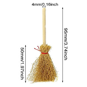 5pcs Halloween Mini Handmade Craft Straw Brooms with Red Rope,Mini Witches Prop Broom Models for Halloween Party Decorative Accessory Hangings Decorations