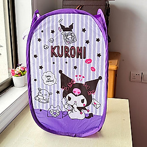 FourFine Mesh Pop Up Laundry Hamper Basket With Carry Handle Cute Collapsible Storage Bin Lightweight For College Home Room Travel Camping 22 * 13.5 * 13.5 inches (Purple)