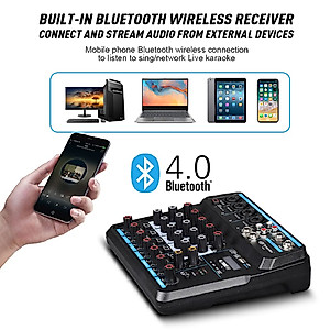 D Debra M6 Mini Audio Mixer Mixing Console Mixer Sound 6 Channel with Sound Board USB Bluetooth Audio Interface Mic Preamps 48V Phantom Power Mixer Use for DJ Studio PC Recording Singing Webcast Party