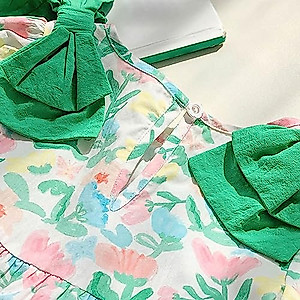 Toddler Kids Baby Girls Summer Casual Short Sleeved Floral Pattern Dress Party Princess Dress (Green, 18-24 Months)