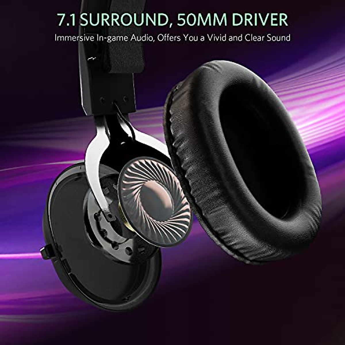 Fiodio Gaming Headset with Surround Sound Stereo for Xbox One PS4 PC Switch Tablet, Noise Cancelling Over Ear Headphones with Mic, LED Light and Soft Memory Earmuffs for Laptop