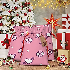 Drawstrings Christmas Gift Bags Valentine-Cupid-Pink-Heart Presents Wrapping Bags Xmas Gift Wrapping Sacks Pouches Medium