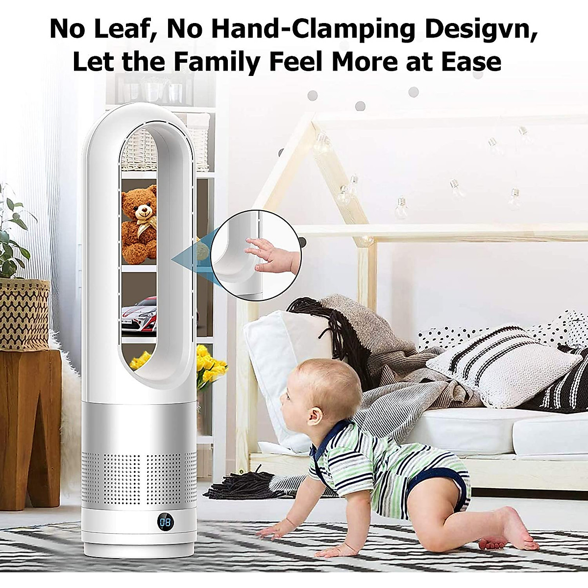 KIAMI Bladeless Cooling Fan, 22 inch Tower Fan, 80° Oscillating Pedestal Fan with Remote Control, 8 Speeds, 8H Timer, LED Display with Auto Off, Portable Quiet Cooling Fan for Bedroom, Home, Office