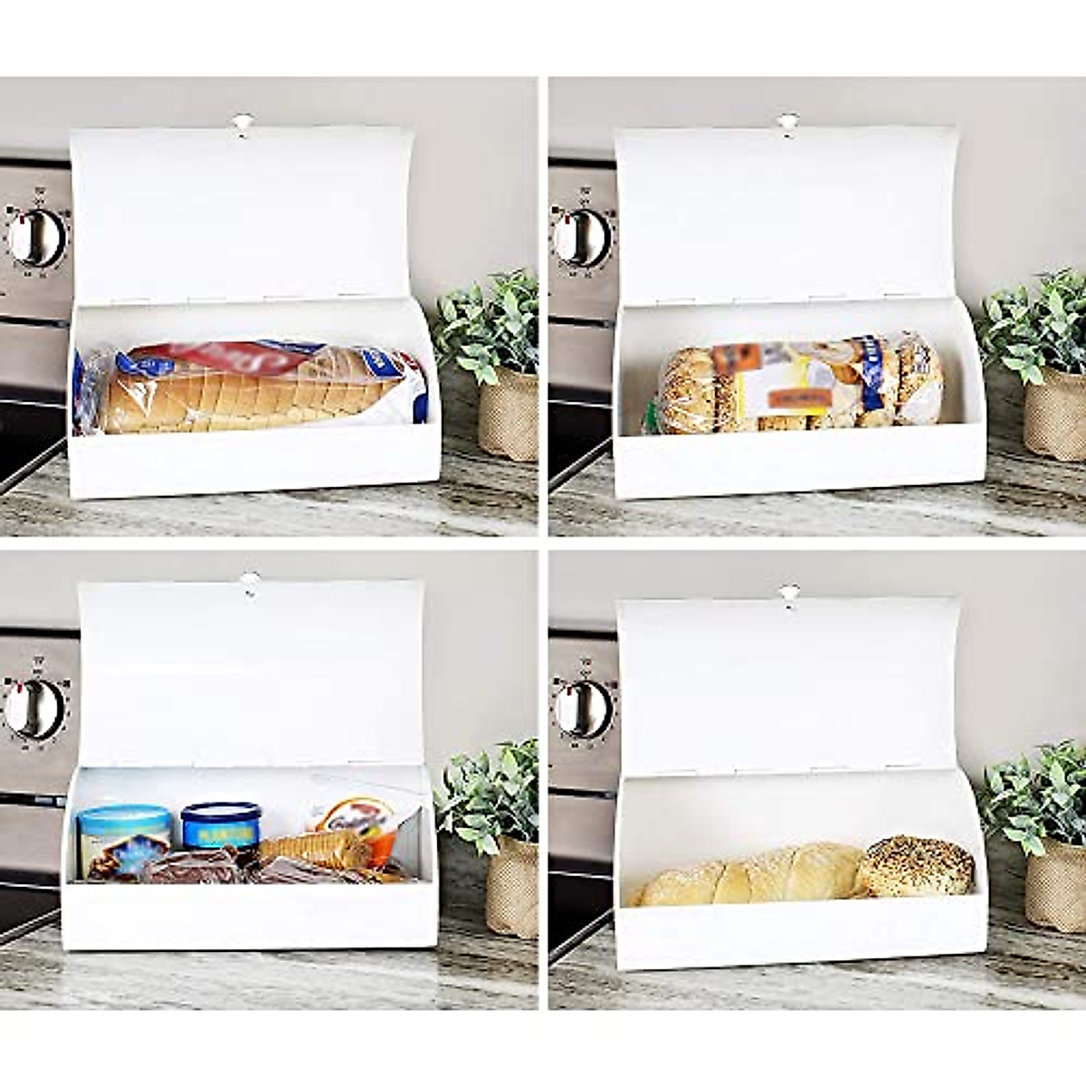 AuldHome White Bread Box; Farmhouse Vintage Enamelware Countertop Bread Bin