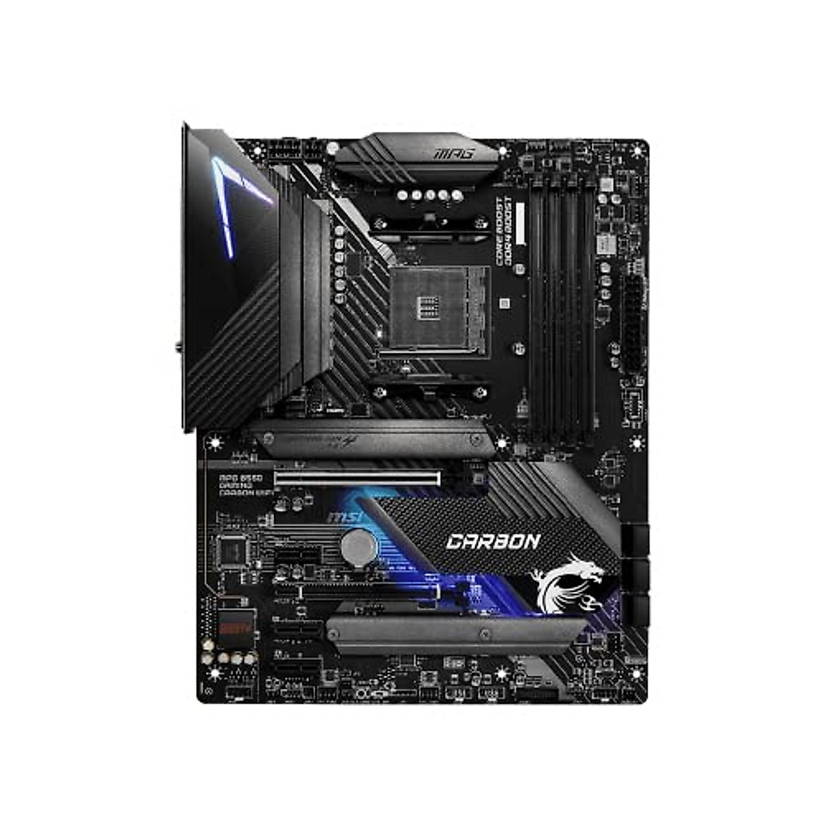 MSI MPG B550 Gaming Carbon WiFi Gaming Motherboard (AMD AM4, DDR4, PCIe 4.0, SATA 6Gb/s, Dual M.2, USB 3.2 Gen 2, HDMI/DP, Wi-Fi 6 AX, ATX, AMD Ryzen 5000 Series Processors)