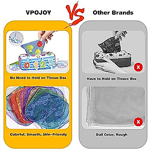 VPOJOY Baby Tissue Box Toy, Soft Montessori Magic Tissue Box Baby Toys 6 to 12 Months, High Contrast Crinkle Paper Sensory Silk Scarves Toys for 1 Year Old Boys Girls Kids Early Learning Gifts