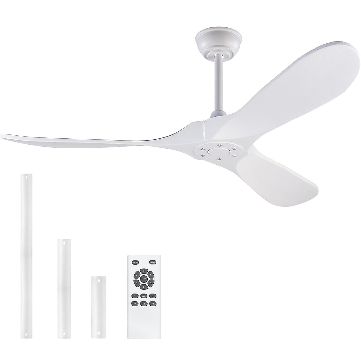 YKXONFA Solid Wood Ceiling Fans Without Light, 52 inch Real Wood Ceiling Fan with 6-Speeds 3 Wood Blades, Indoor Outdoor Ceiling Fans for Garage, Farmhouse, Living Room, Bedroom, Office