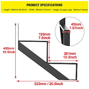 Doniks Steel Stair Step Riser -2 Step for Deck Height 19.5 Inches Metal Stair Stringer Step Stringer Support Connector Frame Hanger Bracket