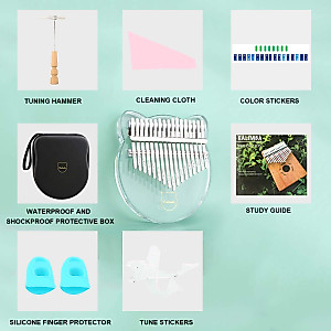 YAEL Kalimba 17 Keys Transparent Acrylic Panda Thumb Piano Note Carved Starter Finger Piano with Kalimba Case Tune Hammer Study Booklet Stickers