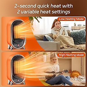 Electric Portable Space Heater - 1500W Adjustable PTC Fast Heating Ceramic Heater Features Timer and Oscillation, Mini Heater with Remote Control for Bedroom,Desk,Office and Indoor Use (Black) 1