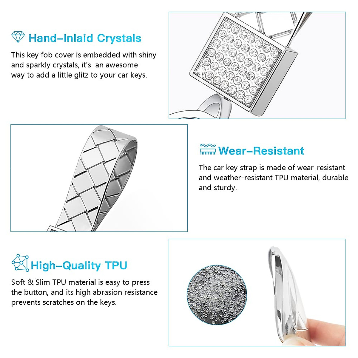 1797 Key Fob Cover for Honda Civic 2022 2023 CR-V HR-V Accessories Keychain Car Remote Shell Bling Crystal TPU Silver