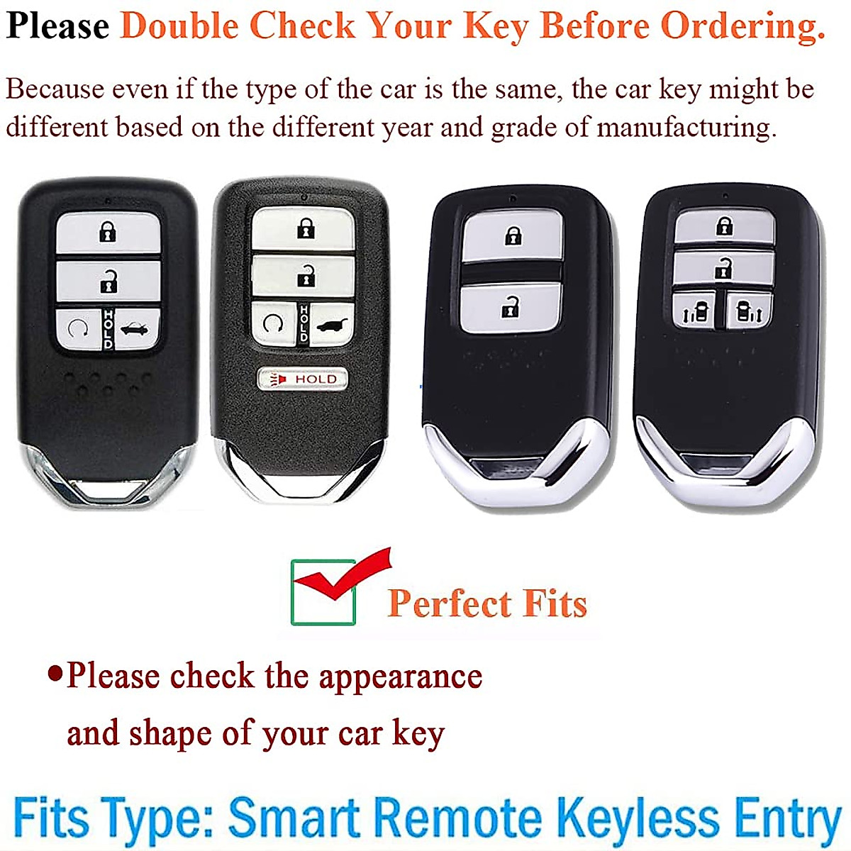 SANRILY 1Pcs Key Fob Cover for Honda Civic Accord CR-V Pilot Keyless Remote Smart Key Shell Case with Bling Key Chains Black