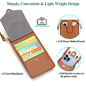 Peacocktion Small Crossbody Cell Phone Purse for Women, Lightweight Mini Shoulder Bag Wallet with Credit Card Slots (Brown)