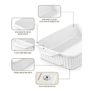 MALACASA 4.4 QT Baking Dish, 9x13 Large Casserole Dish for Oven, Ceramic Baking Pan, Rectangular Lasagna Pan Deep with Handles for Baking, Durable Microwave Oven Safe, White, Series BAKE-BAKE