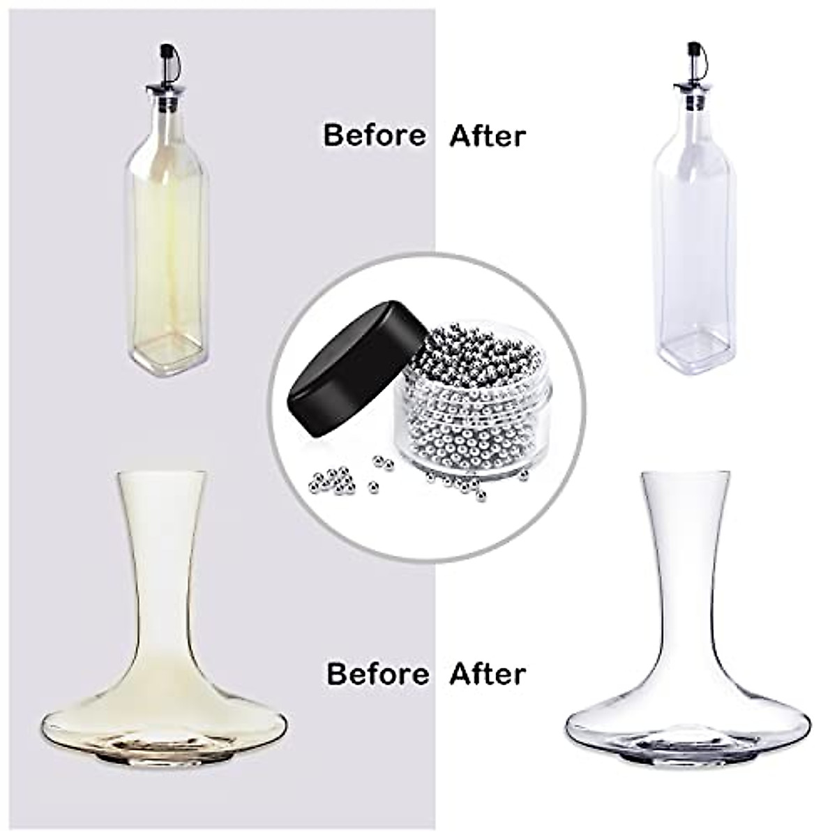 1000 PCS Decanter Cleaning Beads, 304 Stainless Steel Cleaning Balls for Glassware, Reusable Cleaning Beads for Wine Decanters Water Bottle Carafe and Vase