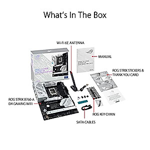 ASUS ROG Strix B760-A Gaming WiFi D4 Intel B760 (13th and 12th Gen) LGA1700 white ATXmotherboard, 12+1 power stages, DDR4, PCIe 5.0, three M.2slots, WiFi 6E, USB 3.2 Gen 2x2 Type-C®, and Aura Sync RGB