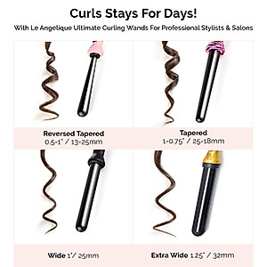 Le Angelique Reverse Tapered Curling Wand for a Unique Curly Look - 1/2 to 1 Inch (13-25mm) Conical Curler Iron with Glove and 2 Clips | 430F Instant Heat | Ceramic Coating | Dual Voltage - Black