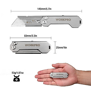 WORKPRO EDC Folding Utility Knife, Mini Box Cutter with Quick Open Axis Lock, Quick Change Blade Razor Knife, Foldable Small Pocket Knife with Belt Clip