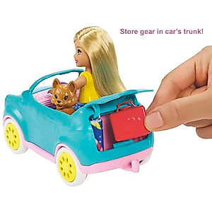 Barbie Club Chelsea Toy Car & Camper Playset, Blonde Chelsea Small Doll, Puppy & 10+ Accessories, Unhitch & Open for Campsite