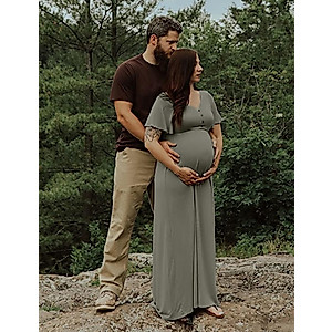 Peauty Boho Maternity Dress Maternity Dresses for Baby Shower Summer Summer Maternity Dress Casual Maternity Dress Summer Maternity Dress for Baby Shower Summer (Green Grey L)