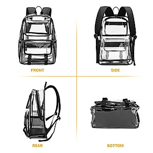 Maod Clear Backpack Stadium Approved Heavy Duty for School Kids Large PVC Transparent Bookbags with Padded Shoulders (Black)