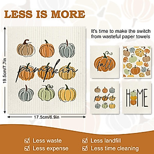 AnyDesign Fall Pumpkin Swedish Dishcloth Sweet Home Autumn Kitchen Cotton Dish Towel Reusable Washable Pumpkin Absorbent Dish Cloth for Housewarming Counter Cleaning, 4Pcs, 7 x 8 Inch