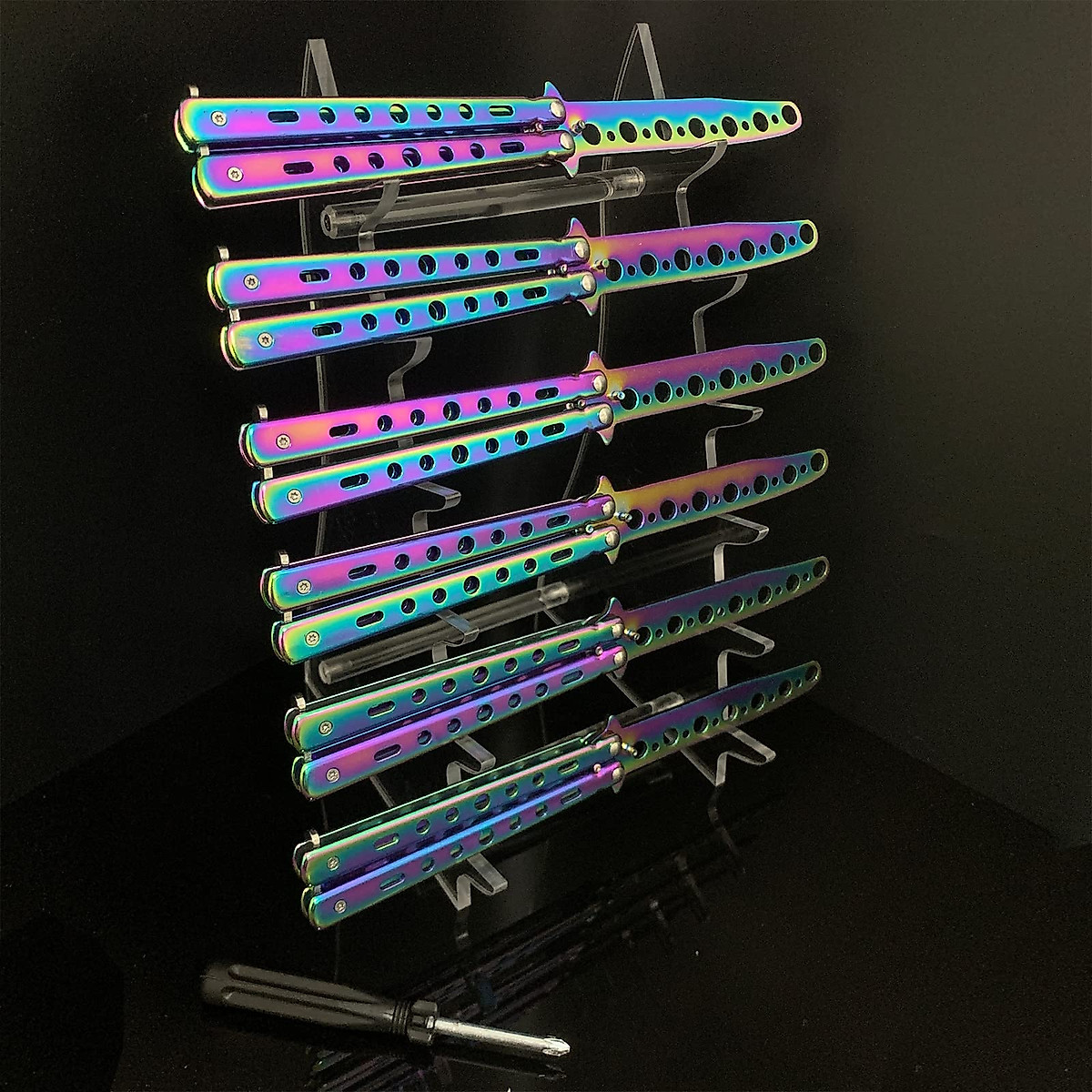 KAFENDA - Acrylic Knife Display Stand, Knife Set With Acrylic Stand, Holds 6 Knives, Pocket Knife, Folding Knife…