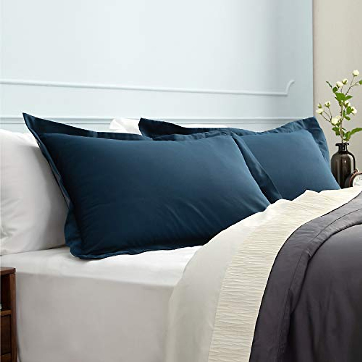 Bedsure Standard Pillow Shams Set of 2 for Kids, Brushed Microfiber Navy Bed Pillow Shams for Queen Bed, Super Soft and Cozy 20x26 Inch Shams Envelope Closure