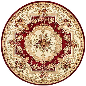 Rugs.com Chateau Collection Rug – 7' Round Red Medium Rug Perfect for Kitchens, Dining Rooms