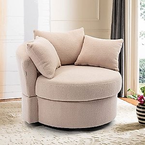 Dxacvkc 40" W Swivel Barrel Chair, Large Swivel Accent Sofa with 3 Pillows, 360 Degree Linen Loveseat Modern Oversized Arm Chair Cozy Club Chair for Bedroom Living Room Office, Camel