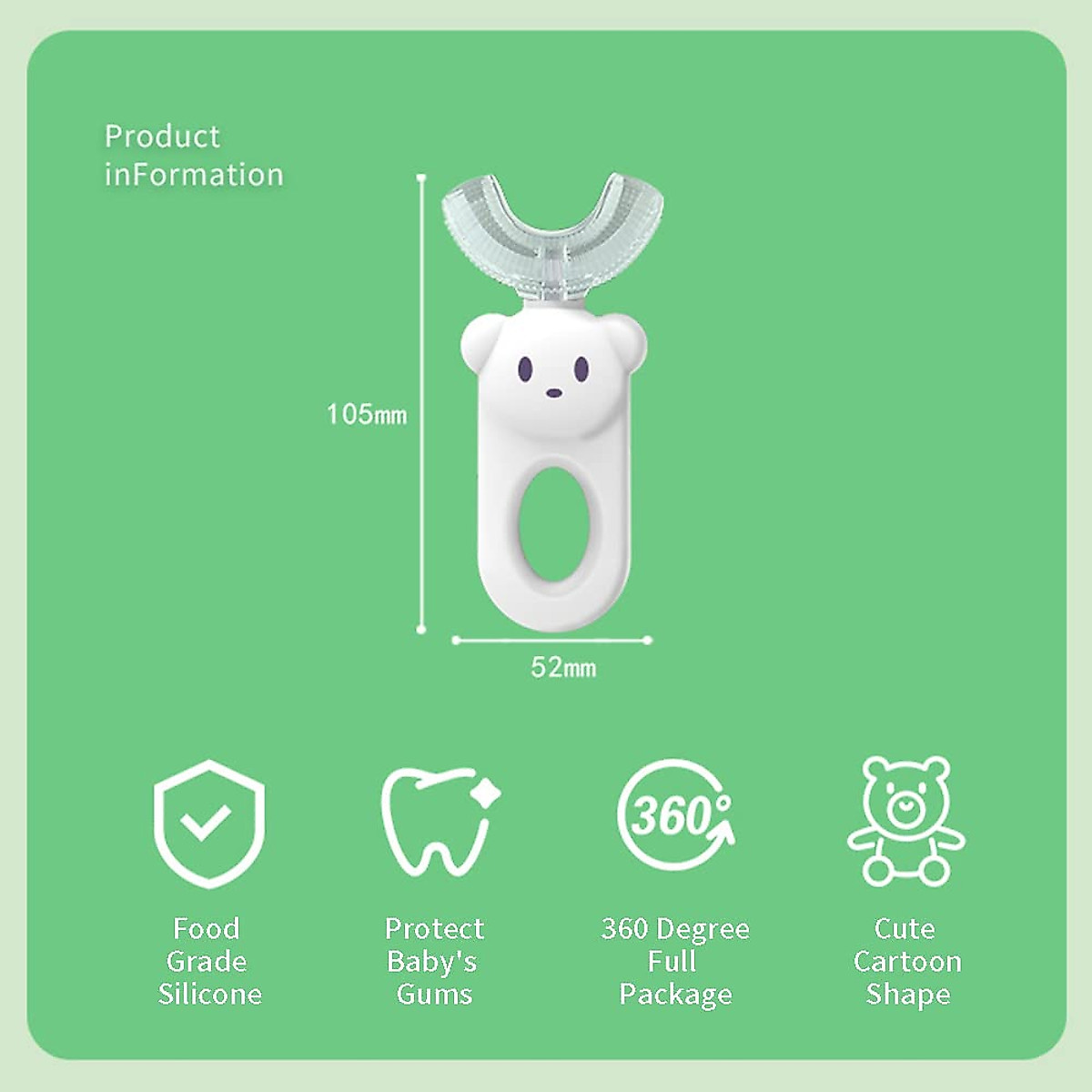 lewedo Kids U-Shaped Toothbrush 2 Pcs, 360 All Around U Shaped Toothbrush, Liquid Silicone U-Shaped Cartoon Kids Brush for Age 2-6, Brown & White