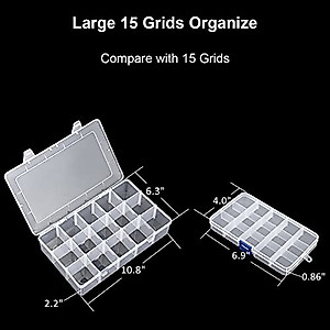 Snowkingdom Large 15 Grid Clear Organizer Box Adjustable Dividers - Plastic Compartment Storage Container for Washi Tapes, Craft, Beads, Jewelry, Small Parts