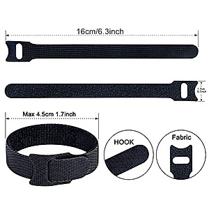 Attmu 60Pcs Fastening Cable Cord Ties Reusable, 6 Inch Adjustable Cable Management Straps with Hook and Loop, Microfiber Cloth Cord Organizer Wire Ties for Home Office Electronics Wire, Black