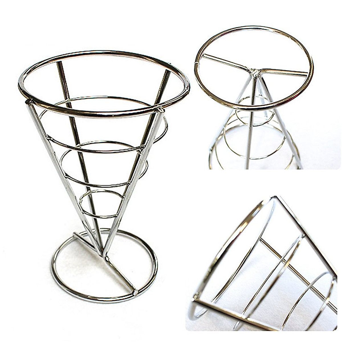 BESTONZON 2-Piece French Fry Stand Metal Spiral Cone Basket Holder for Fries Fish and Chips and Sauce Dippers