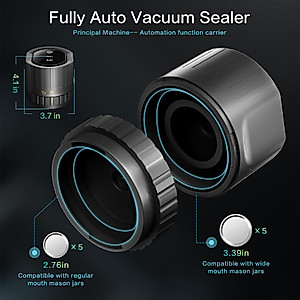 MASONKING Electric Mason Jar Vacuum Sealer, Unique Mothers Day Gifts, Jars Vacuum Sealer Kit for Wide Mouth and Regular Mouth Mason Jars Canning, Fully Automatic