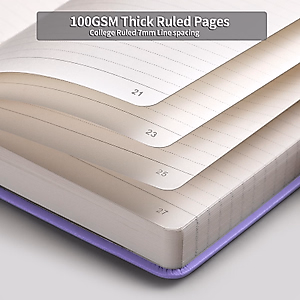 HIUKOOKA A5 Notebook College Ruled Journal For Women,320 Pages Thick Journal Hardcover Large Notebook,100 GSM Paper Leather Journal for Writing Student Diary,5.75''x 8.38''- Lightpurple