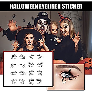 16Pcs Halloween Eyeshadow Eyeliner Sticker Spider Web Skull Bat Eye Shadow Decals for Women Halloween Masquerade Party Face Eye Realistic Makeup 3D Self- Adhesive Eye Art Decoration Tools