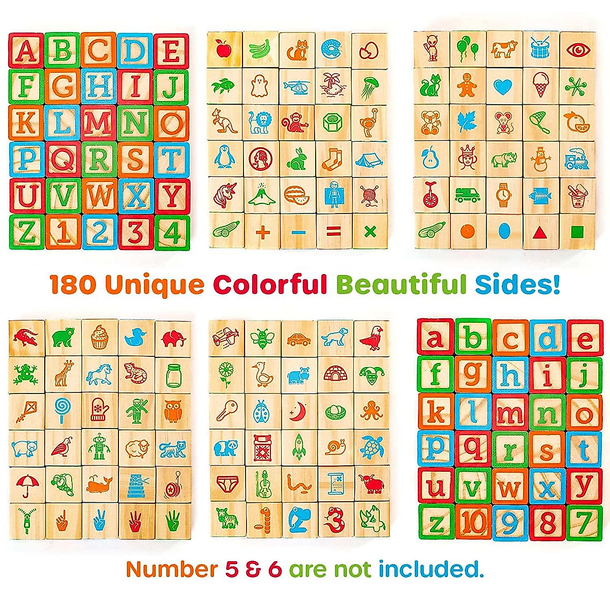 Oaktown Supply Building Blocks for Toddlers 1-3 Years Old, 30 Large Stackable Wooden Baby Blocks with Alphabet and Number Icons on Every Side, Toy Wagon Included﻿